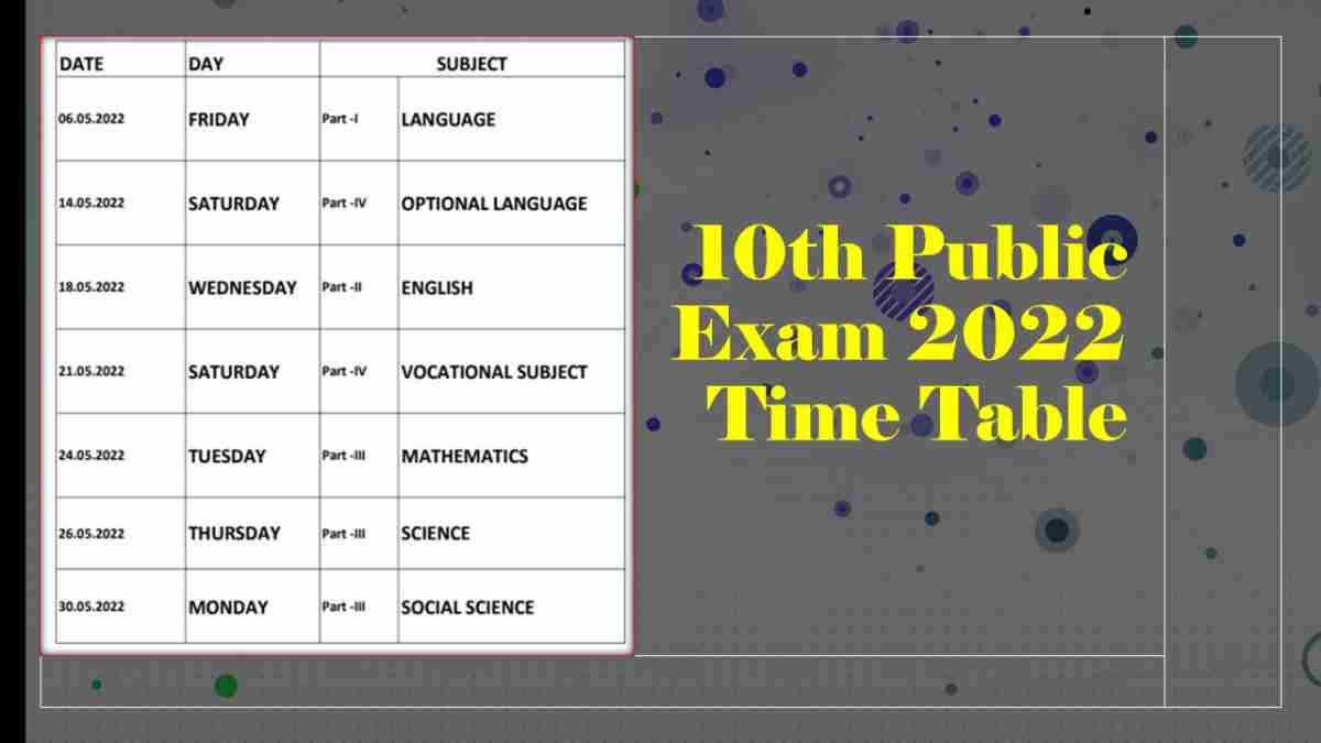 10th Public Exam 2022 Time Table 10th Public Exam 2022 Time Table