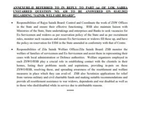 Functioning of Sainik Welfare Boards in India